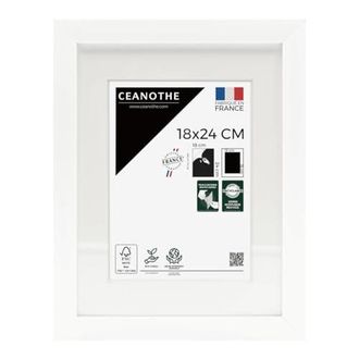 Ceanothe Cadre Photo 18x24 cm en Bois FSC Blanc Passe-partout 13x18 cm - Convient au A5 Design Effet Caisse Collection MILAN Verre acrylique Incassable Fabriqu
