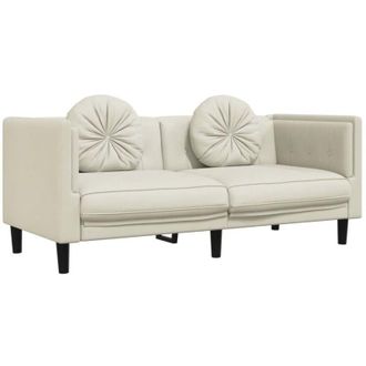 vidaXL Sofa mit Kissen 2-Sitzer Creme Samt - Vidaxl