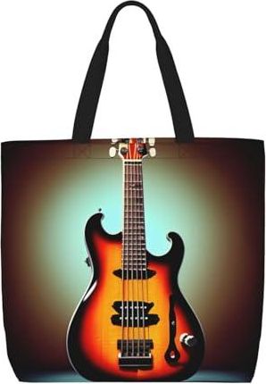 Generic Guitare Basse Musique Instrument De Musique Sac Fourre-Tout Grand Tote Bag L&eacute;ger Sac A Main Femmes Pour Plage Travail Gym