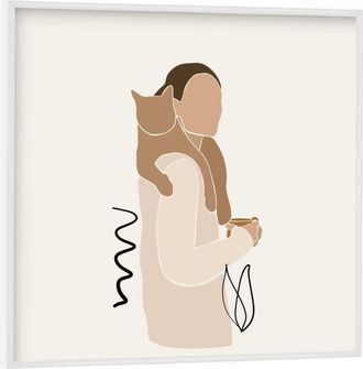 artboxONE Poster mit wei&szlig;em Rahmen 40x40 cm Tiere Me and My cat beige - Bild Katze catlove catlover