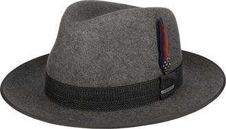 Stetson Tarvenco Fedora Wollhut Einfarbiger Hut Made in EU Player Stil Outdoorhut Feder Herbst Winter Knautschbar Wasserabweisend grau M (56-57 cm)