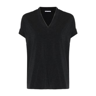 Brunello Cucinelli Graue T-Shirts und Polos mit Ketten-Detail - - Tops - Damen - Grau - M