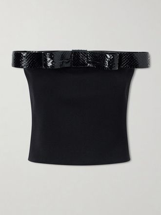 Tom Ford Schulterfreies Bustier Aus Woll-twill Mit Besatz Aus Leder Mit Schlangeneffekt - Schwarz