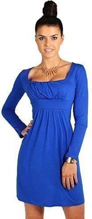 FUTURO FASHION Robe Courte pour Femme - col carré/Manches Longues - 2914 - Bleu Roi - 46 (XXXL)