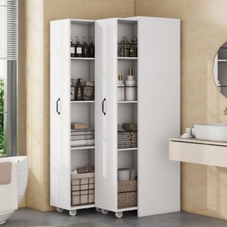 STILVORA Biblioth&egrave;que Extensible sur Roulettes avec 8 &Eacute;tag&egrave;res et Barres M&eacute;tal, Style Moderne, en MDF, Blanc, 51,5&times;41&times;158 cm