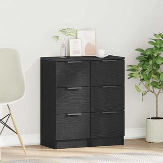 vidaXL Buffets 2 pcs Ch&ecirc;ne noir 30 x 30 x 70 cm Bois ding&eacute;nierie Vidaxl