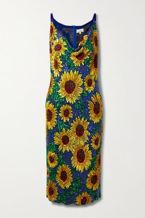 Ashish Midikleid Aus Georgette Mit Pailletten Und Wasserfallausschnitt - Blau