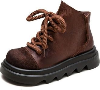 Generic QXDZSW 4.5cm Vache Suede Round Toe Pumps Flats Elthnic Retro Ankle Booties Confortables Chaussures Caoutchouc Femmes Plateforme Wedge, marron fonc&eacute;, 3