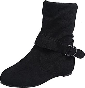 OverDose Bottes Femme Hiver Chaussures, Bottes Fourrure Plates Boots (40, Noir)