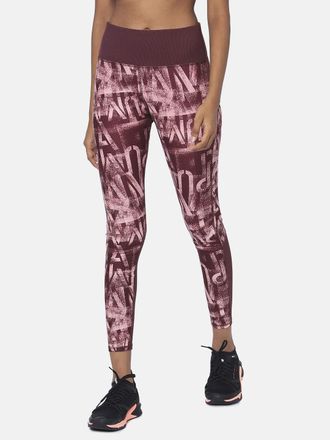 Puma Damen Studio 7/8 Graphic Tight Leggings, Bridal Rose-Vineyard Wine, XS