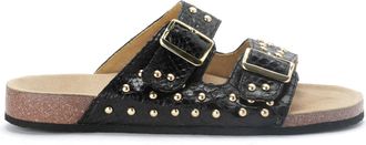 CLARIS VIROT Mules Odette Python Clous Noir Dor&eacute;