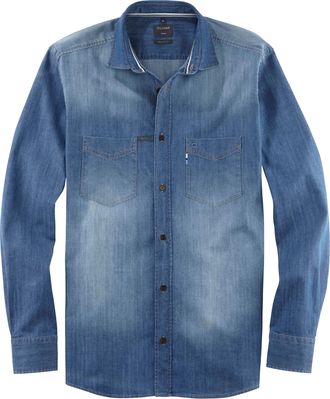 Olymp Herren Freizeithemd Langarm Casual,Twill,059 Casual 22,01 Kent-Kragen,blau 15,XXL