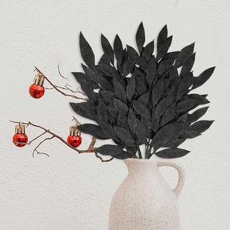 Generic 10PCS Kunstzweig Weihnachtsdeko Kunstpflanze Weihnachtsblätter Zweig Glitzernde Eichenblätter Dekozweig mit Glitzern, Länge 32CM Künstliche Blätter (S