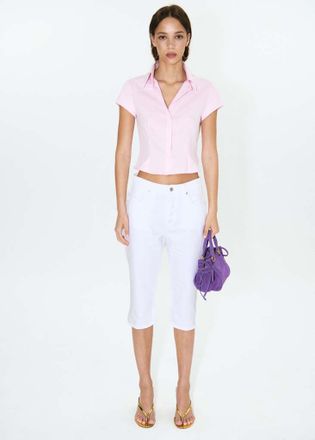 Mango Chemise coton cintr&eacute;e rose clair - Femme - S - MANGO