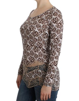 Roberto Cavalli Womens Brown Longsleeved Lace Top Modal