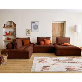 Best Mobilier Marisol - wohnlandschaft modular 7-sitzer - texturierter samt - terrakotta