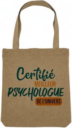 Fabulous Sac Shopping Tote Bag Aspect Lin - Certifi&eacute; meilleur Psychologue de lunivers - Sac de Courses Toile Epaisse 360g Beige Naturel Cabas Port&eacute; Epaule Soli