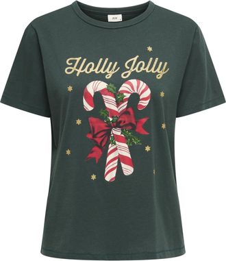 Jacqueline de Yong JdY Damen Jdymichigan Life S/S Xmas Top JRS Atk, Green Gables, Medium