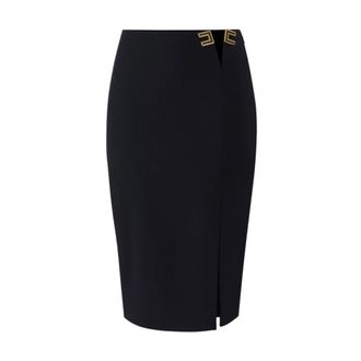 Elisabetta Franchi Femme, Jupes, Noir, Taille: 42 FR Jupe en cr&ecirc;pe stretch double &eacute;paisseur avec d&eacute;tails logo