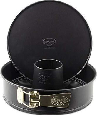 Dr. Oetker Springform mit Flach- und Rohrboden Ø 28 cm, Kuchenform mit Flachboden, runde Backform aus Stahl mit Antihaftbeschichtung (Farbe: schwarz), Menge: 1 S