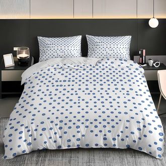 Generic Blau-wei&szlig;e Punkte Bettw&auml;sche 155x200 3D Drucken Minimalistischer Retro-Stil Bettw&auml;sche-Sets Weiche Kuschelig Mikrofaser Bettbezug mit 2 Kissenbez&uuml;ge 8