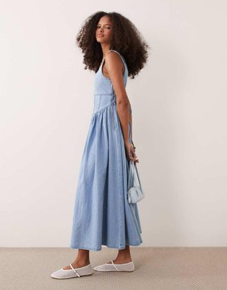 Asos Midi-Jeanskleid im Ballerina-Design in Hellblau