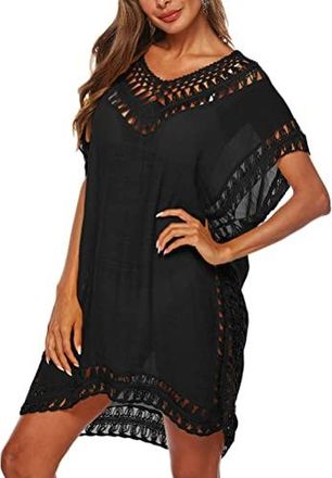 Minetom Robe de Plage pour Femmes Oversize Cache-Maillots Sarong Tunique Piscine Maillots de Bain Bikini Cover Up B Noir Taille Unique