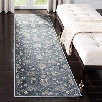 Safavieh Traditionell Teppich für Wohnzimmer, Esszimmer, Schlafzimmer - Vintage Collection, Kurzer Flor, Silber und Elfenbein, 66 X 244 cm