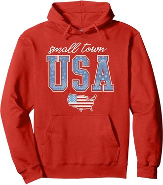 Trendy Apparel Small Town USA United States of America Flag Pullover Hoodie