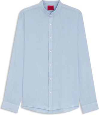 HUGO BOSS Homme, Chemises, Bleu, Taille: XL Chemise Elvory Slim-Fit en toile de lin