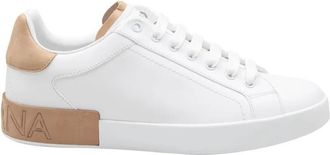 Dolce & Gabbana Low-Top Sneaker - Portofino Leather Sneakers In White And Tan - Gr. 41,5 (EU) - in Wei&szlig; - f&uuml;r Damen