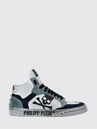 Philipp Plein Baskets montantes Skull en cuir et daim avec effet us&eacute;