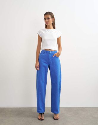 Topshop jean barrel taille mi-haute bleu intense-Neutre