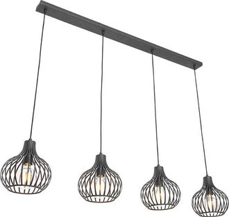 QAZQA Saffira - Suspension multiples - 4 lumi&egrave;re - l 1340 mm - Noir - Moderne - &eacute;clairage int&eacute;rieur - Salon i Chambre i Cuisine i Salle &agrave; manger - Qazqa