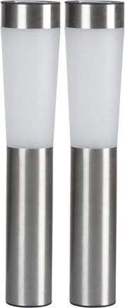 Grundig LED Solar Lampe, Stahl, silber, 7.5 x 7.5 x 56 cm, 89643 (Packung mit 2)