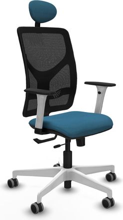 Piqueras y Crespo Drehstuhl aus Netzstoff mit wei&szlig;en und schwarzen Armlehnen, h&ouml;henverstellbarer Lendenwirbelst&uuml;tze und festem Kopfteil, ausgestattet mit Syncro/Traslac