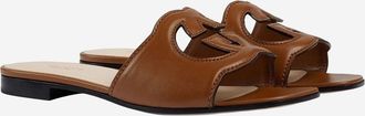 Gucci GG Logo Leather Sandals - Tan