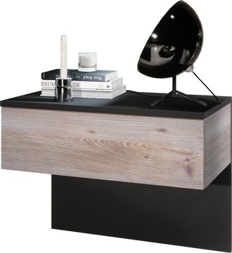 Vladon Nachttisch Sleep, Made in Germany, Nachttischschrank mit Schublade zur Wandmontage, Schwarz matt/Eiche Nordic (60 x 46 x 35 cm)