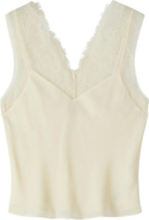 Patrizia Pepe Femme, Tops, Beige, Taille: 38 FR Top col V &agrave; d&eacute;tail de dentelle