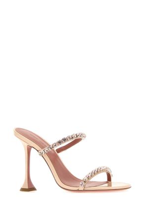 Amina Muaddi Womens Skin Pink Leather Gigi Mules Peachagol Scarpe Con Tacco High Heel Shoes