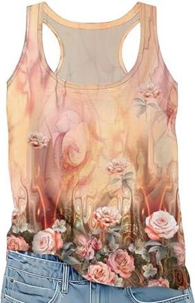 Generic Debardeur Femme Chic et &eacute;l&eacute;gant Imprim&eacute; Chemisier sans Manche Imprim&eacute; D&eacute;bardeur Crop Top Ete Haut Sexy Chic et Elegant Fluide Ample Caraco Vetement Fe