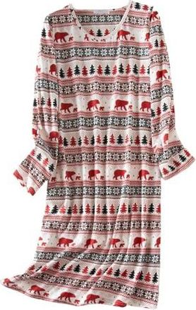 Generic Chemises De Nuit Femme Chemises de Nuit à Manches Longues pour Femmes, Chemises de Nuit, Robe Pyjama Mignonne, vêtements de Nuit décontractés, Chemise