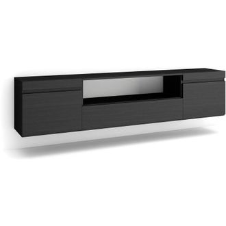 Skraut Home Skraut Home - Meuble tv, Banc T&eacute;l&eacute;, Grand espace de Rangement, 200x45x35cm, Pour les tv jusqu&agrave; 80, Suspendu, Mural, Style moderne, Noir