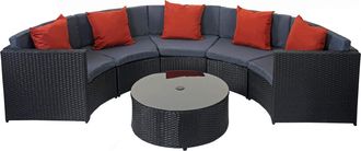 Mendler Poly-Rattan Garnitur rund HWC-E17, Garten-Set Sitzgruppe - schwarz, Polster dunkelgrau, Kissen Terracotta