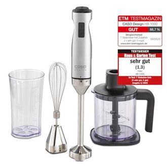 Caso HB 1000 Mixeur plongeant design avec presse-pur&eacute;e, fouet, verre doseur et r&eacute;cipient, 1000 W, aluminium, argent&eacute;, noir