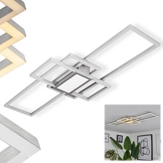 HOFSTEIN LED Deckenleuchte Longos, dimmbare Deckenlampe aus Metall/Kunststoff in Aluminium geb&uuml;rstet/Wei&szlig;, Leuchte dimmbar &uuml;ber herk&ouml;mmlichen Lichtschalter, LE