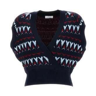 Paco Rabanne Vintage Jacquard Woll-Strickoberteil mit Wickeloptik - - Knitwear - Damen - Mehrfarbig - M