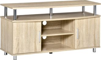 HOMCOM Moderner TV-Schrank mit 2 Einlegeb&ouml;den, Durchf&uuml;hrungsl&ouml;chern und 2 Schr&auml;nken, niedriger Schrank f&uuml;r TV-Ger&auml;te bis 45, Eiche, 105x40x55cm