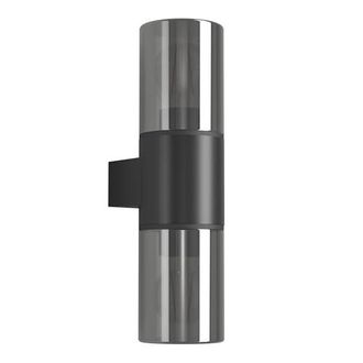 Eglo Wandleuchte au&szlig;en Cropani, Au&szlig;enlampe mit Rauchglas Zylinder, Au&szlig;enleuchte Uplight Downlight, Kunststoff und Glas in Schwarz, E27 Fassung, IP54