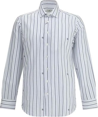 Etro Homme, Chemises, Blanc, Taille: XL Chemise à Rayures en Coton Jacquard avec Pégase